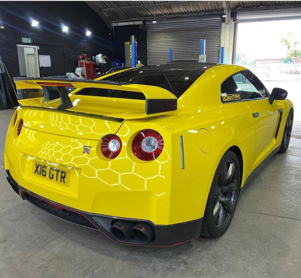 Bumblebee yellow Nissan GTR with some road legal 3D gel plates – Delta ...