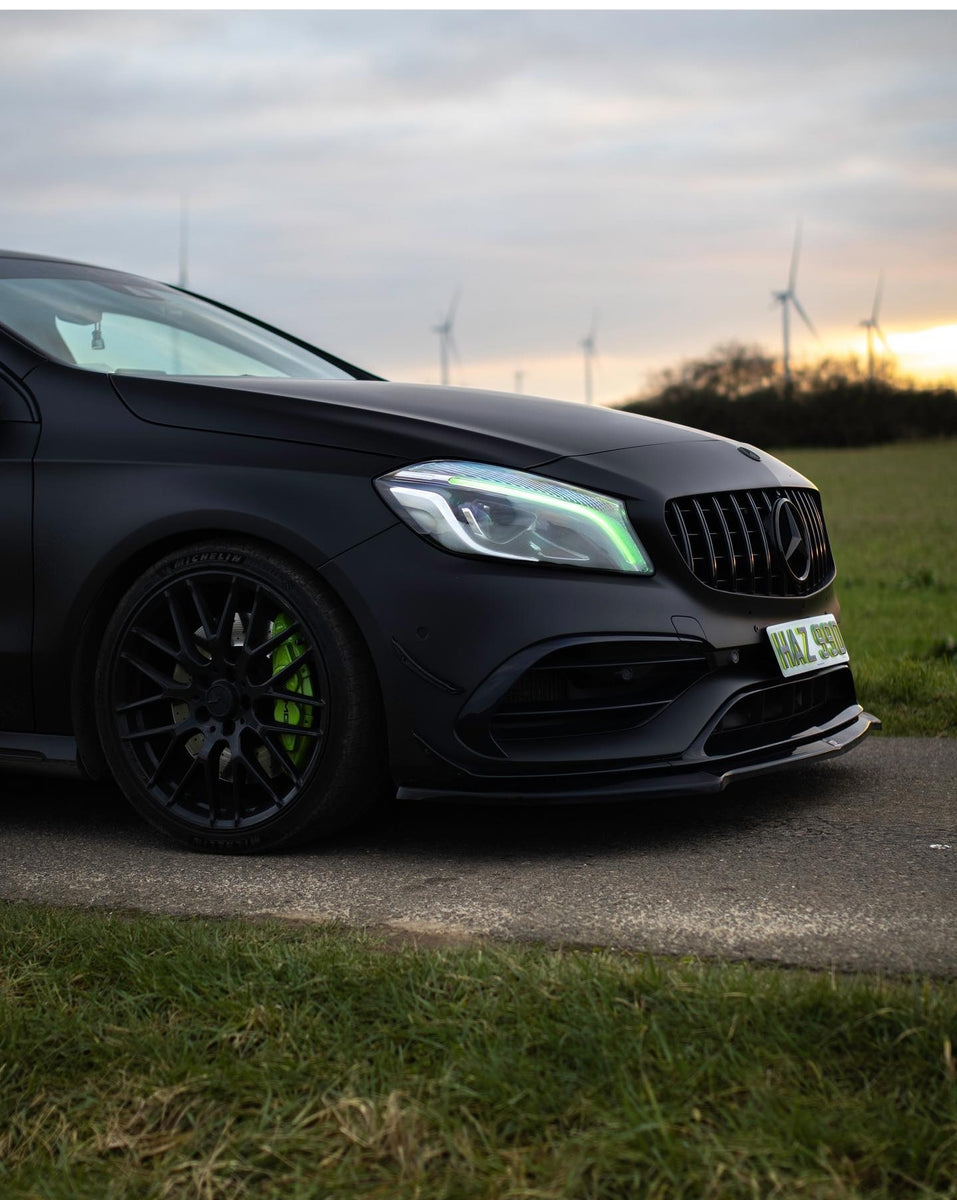 Matte black Mercedes AMG A45 with some 4D gel plates – Delta Plates