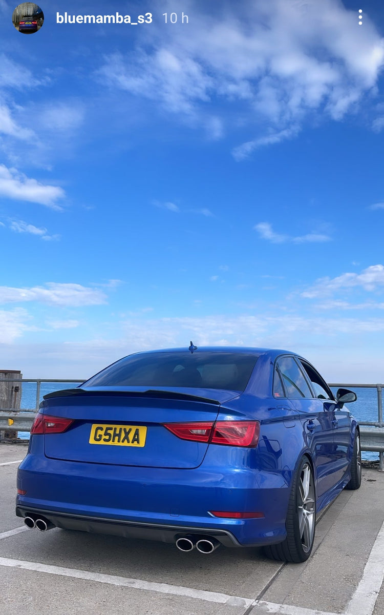 Blue Audi S3 with some short 3D gel plates – Delta Plates