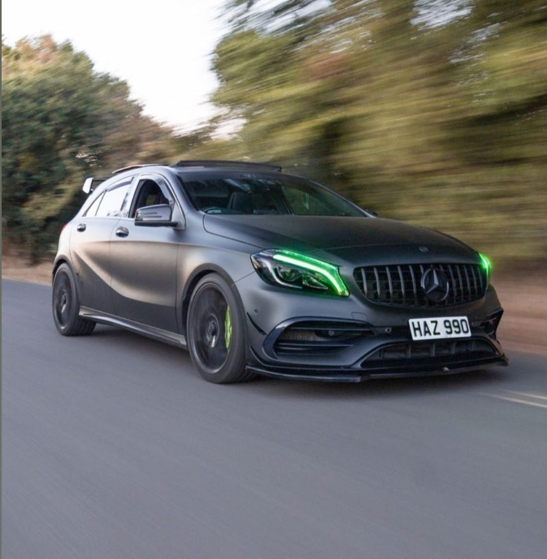 Matte black Mercedes AMG A45 with some 4D gel plates – Delta Plates
