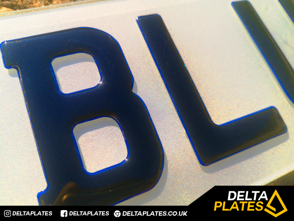 BLUE Glitter 3D GEL Number Plates - Normal or TINTED | Delta Plates